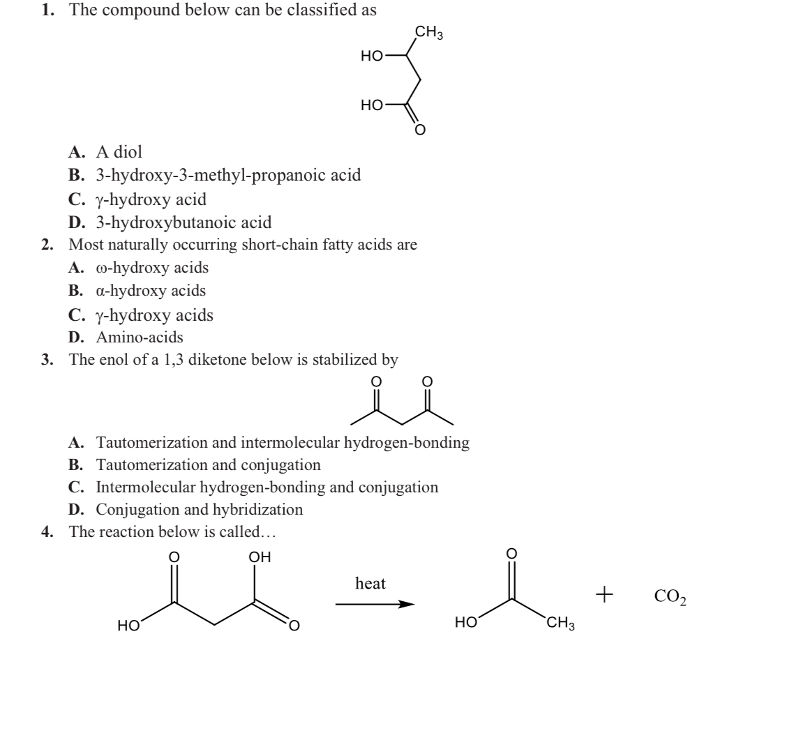 Solved 1. The compound below can be classified as A. A diol | Chegg.com