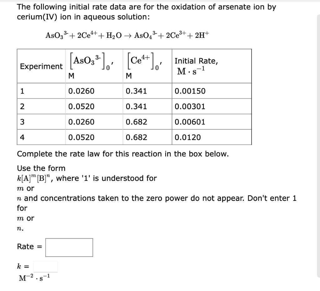 Solved The following initial rate data are for the oxidation | Chegg.com