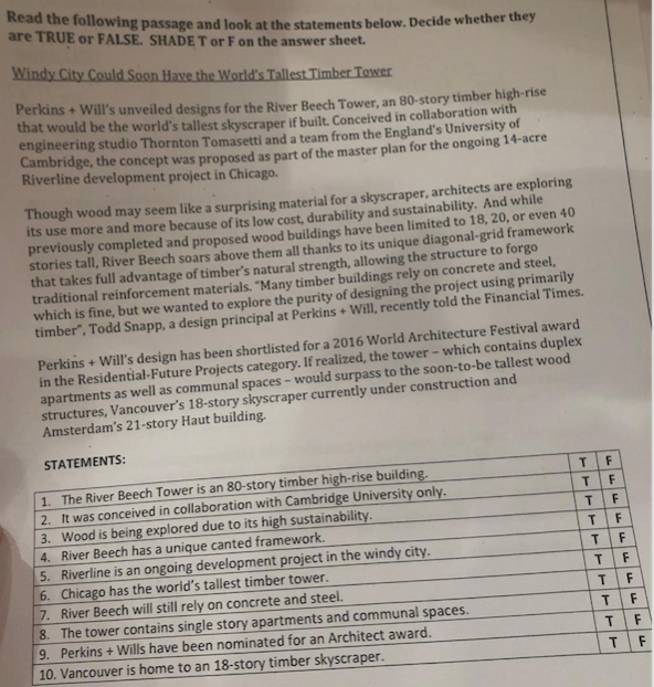 Read the passage below and decide whether the statements are TRUE or FALSE
