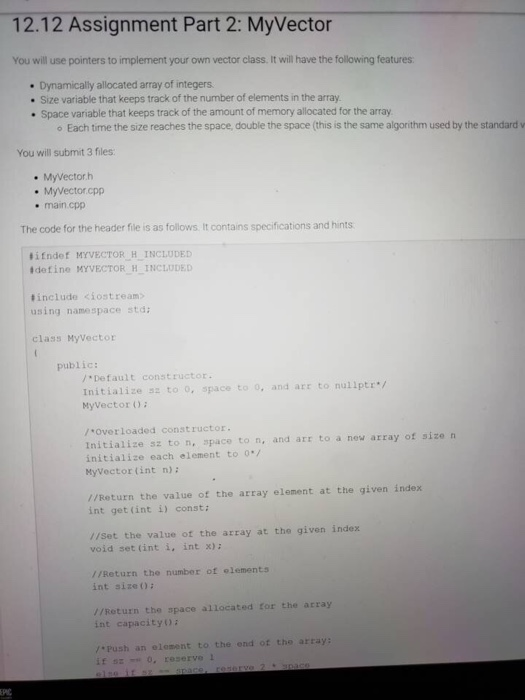 Solved 12.12 Assignment Part 2: MyVector You will use | Chegg.com