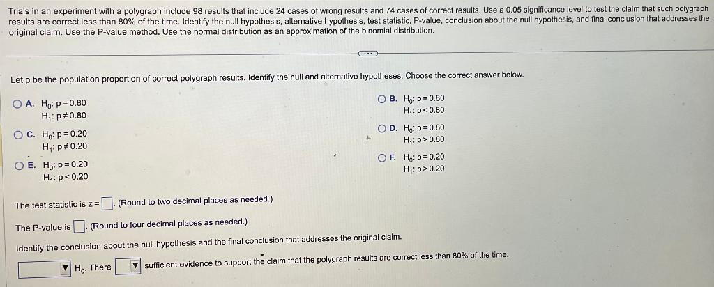 Solved Trials in an experiment with a polygraph include 98 | Chegg.com