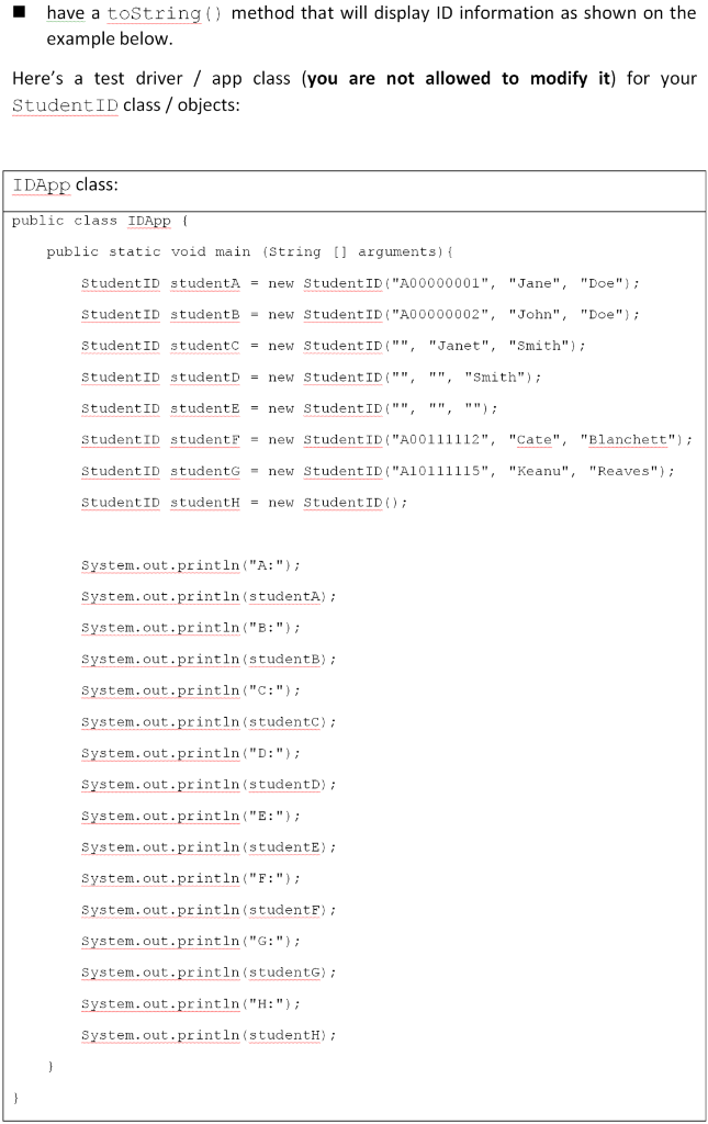 Solved Write a class called StudentID that will model the | Chegg.com