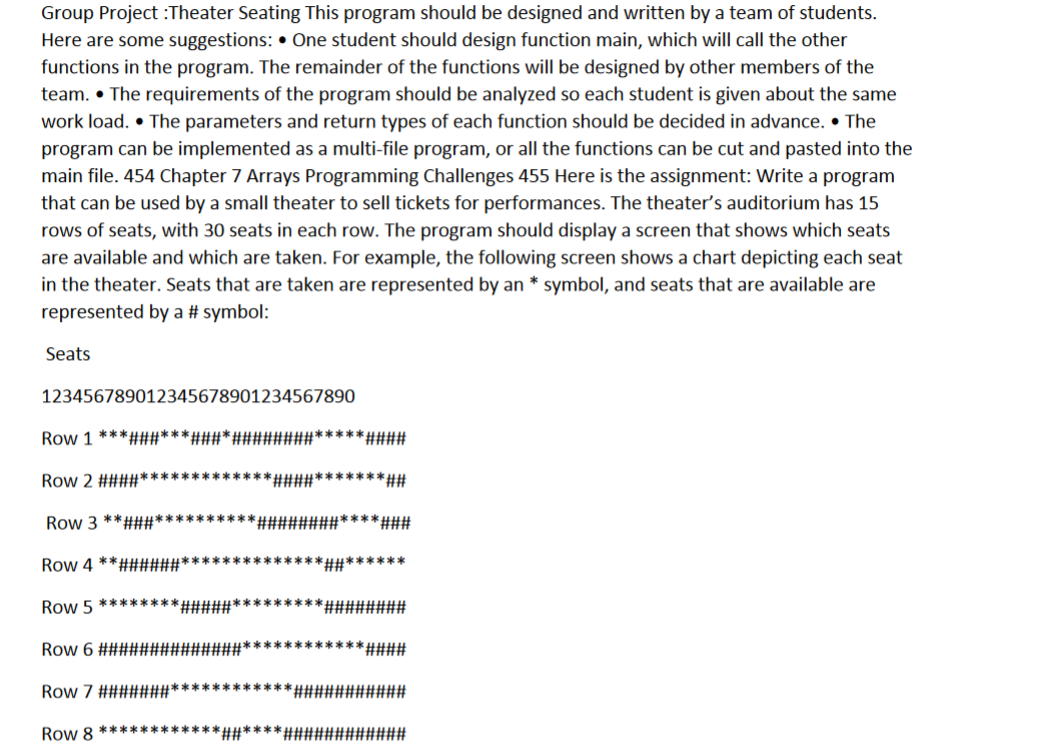 Solved Group Project :Theater Seating This program should be | Chegg.com