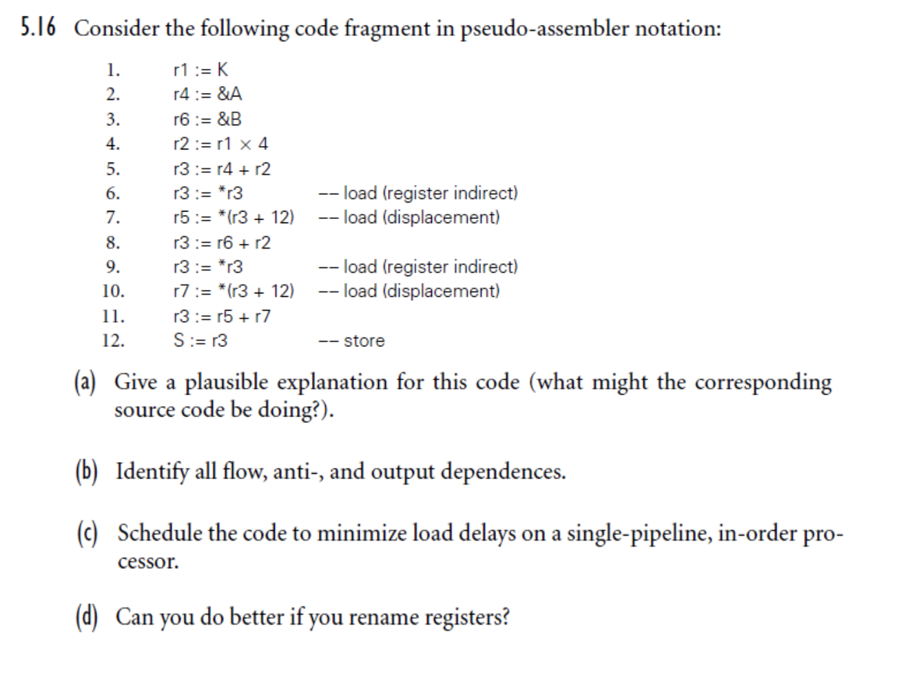 Solved 5.16 Consider the following code fragment in | Chegg.com