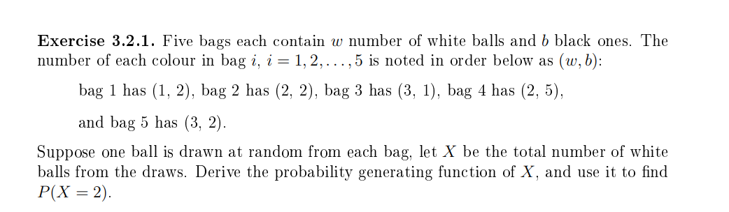 Solved Exercise 3.2.1. Five bags each contain w number of | Chegg.com