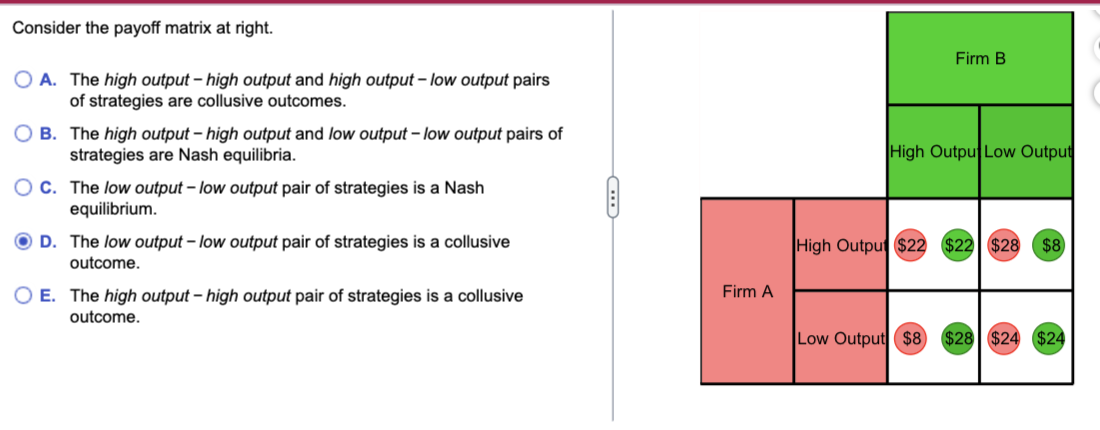 Solved Consider the payoff matrix at right. A. The high | Chegg.com