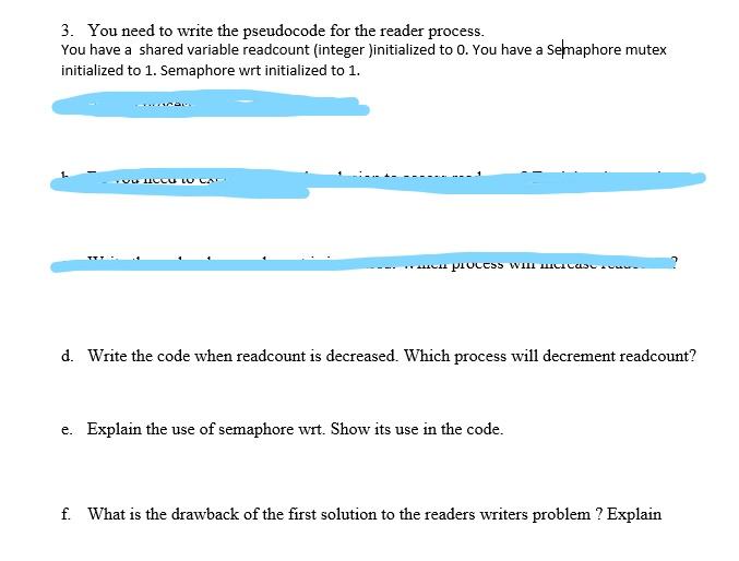 3. You need to write the pseudocode for the reader | Chegg.com