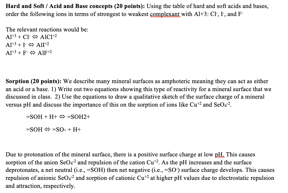 Solved Hard and Soft / Acid and Base concepts (20 points): | Chegg.com