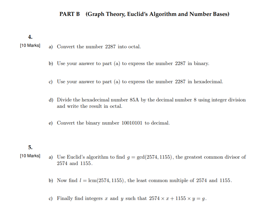 Solved PART B (Graph Theory, Euclid's Algorithm and Number | Chegg.com