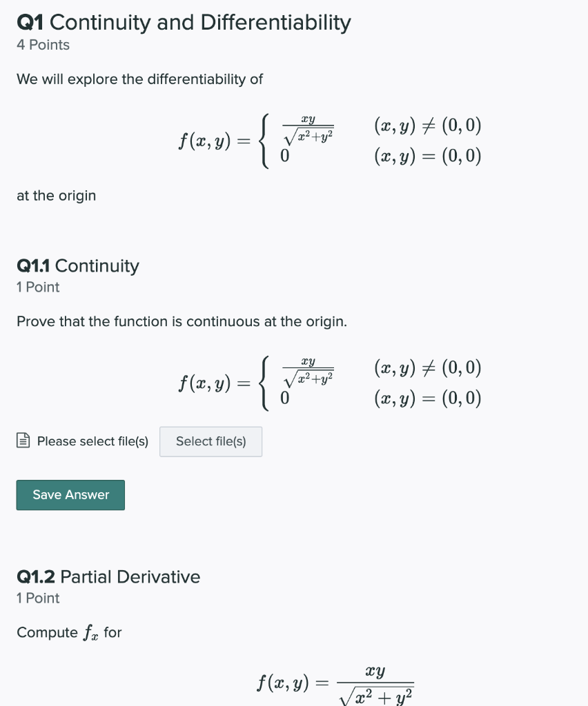 Solved Q1 Continuity and Differentiability 4 Points We will | Chegg.com