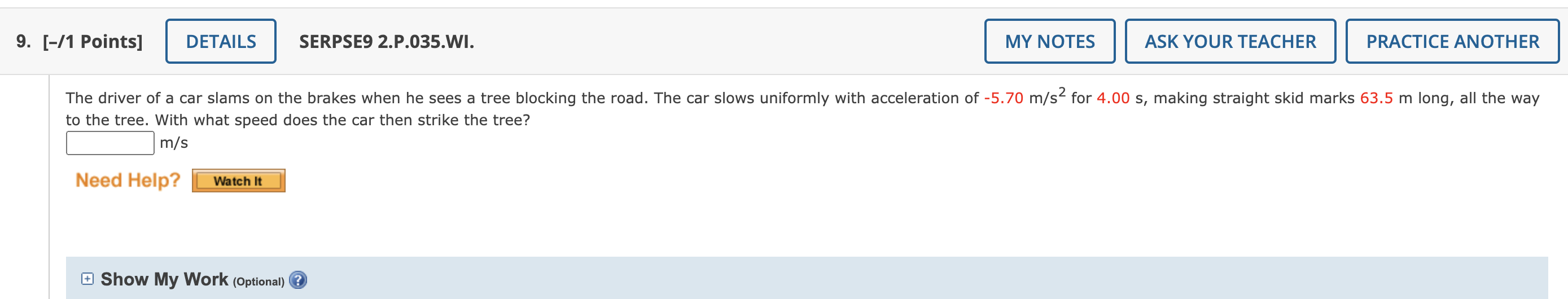 Solved to the tree. With what speed does the car then strike | Chegg.com