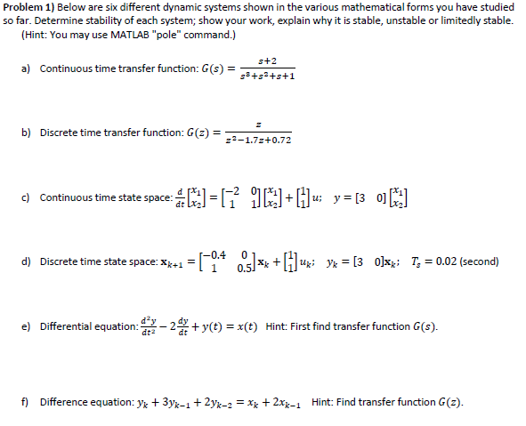 Solved This is for controls. Please use matlab and show code | Chegg.com