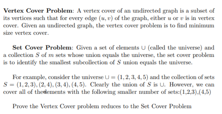 Solved Vertex Cover Problem: A vertex cover of an undirected | Chegg.com