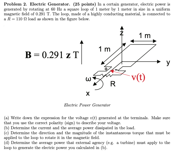 Solved Problem 2. Electric Generator. (25 points) In a | Chegg.com