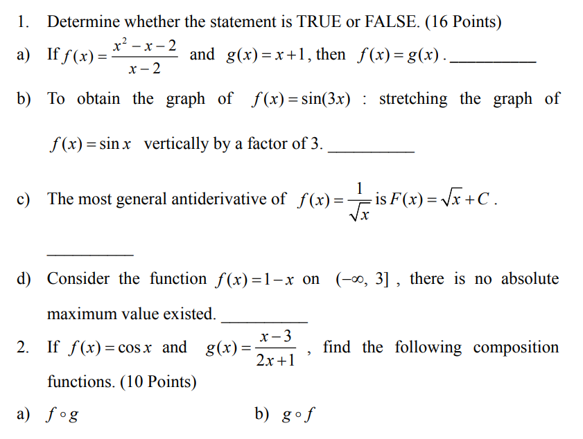 Solved 1. Determine whether the statement is TRUE or FALSE. | Chegg.com