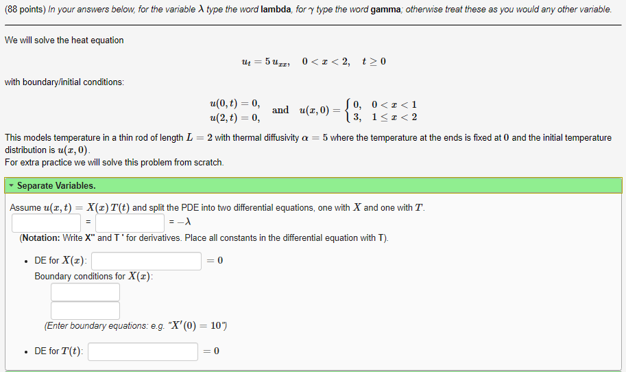 Solved (88 points) in your answers below for the variable | Chegg.com