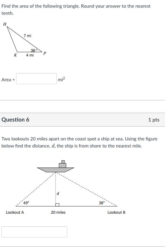 Solved Find the area of the following triangle. Round your | Chegg.com