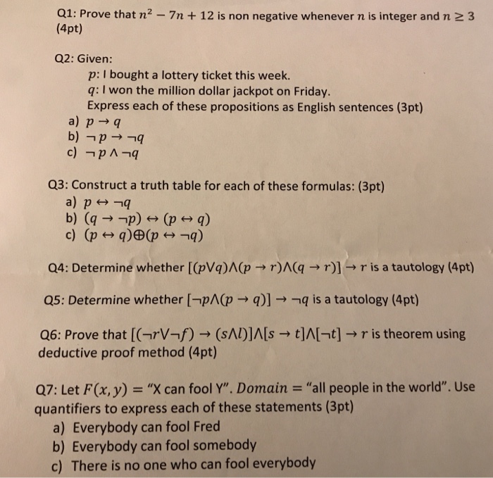 Solved Q1: Prove that n2-7n 12 is non negative whenever n is | Chegg.com