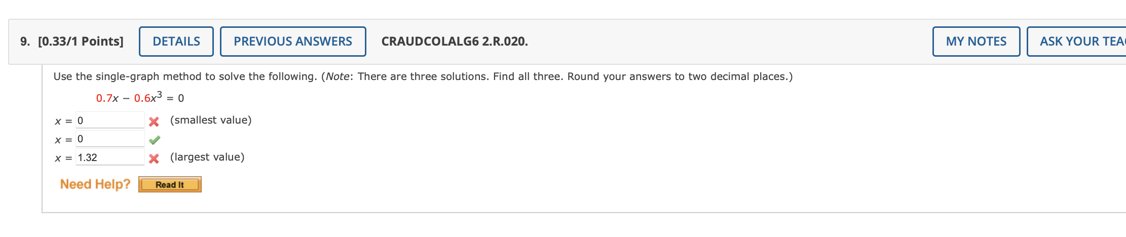 Solved .33/1 Points] CRAUDCOLALG6 2.R.020. Use the | Chegg.com