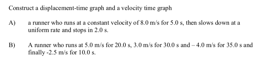 Solved Construct a displacement-time graph and a velocity | Chegg.com