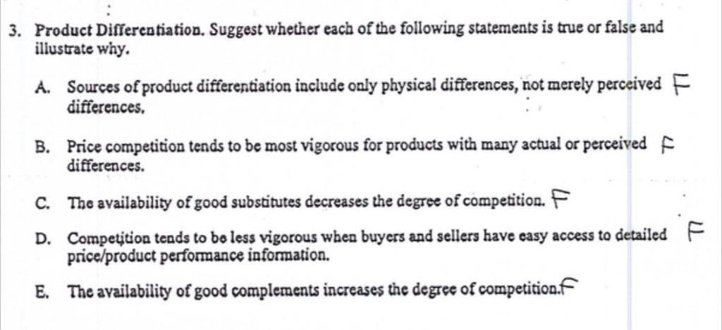 Solved 3. Product Differentiation. Suggest whether each of | Chegg.com