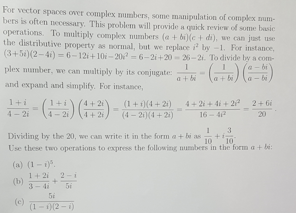 Solved For vector spaces over complex numbers, some | Chegg.com