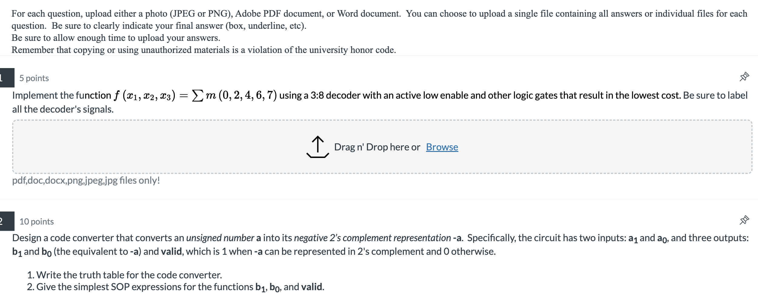 Solved For each question, upload either a photo (JPEG or | Chegg.com