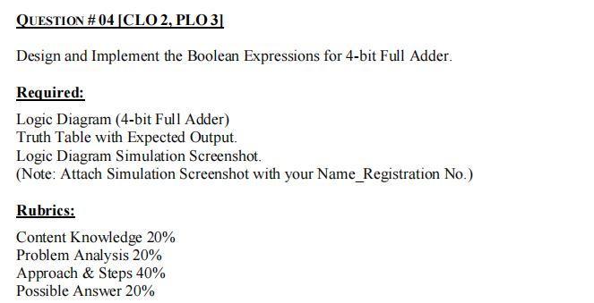 Solved QUESTION #04 CLO 2, PLO3] Design and Implement the | Chegg.com