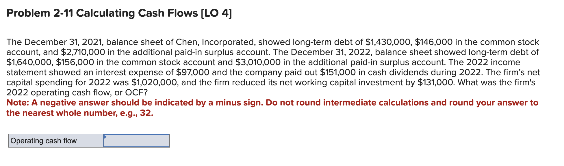 Problem 2-11 ﻿Calculating Cash Flows [LO 4]The | Chegg.com