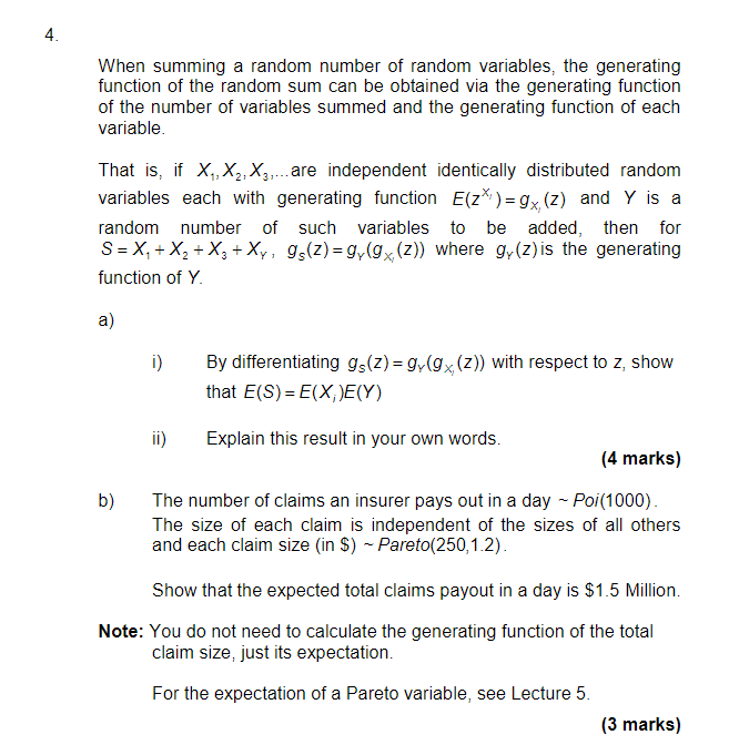 Solved 4. When summing a random number of random variables, | Chegg.com