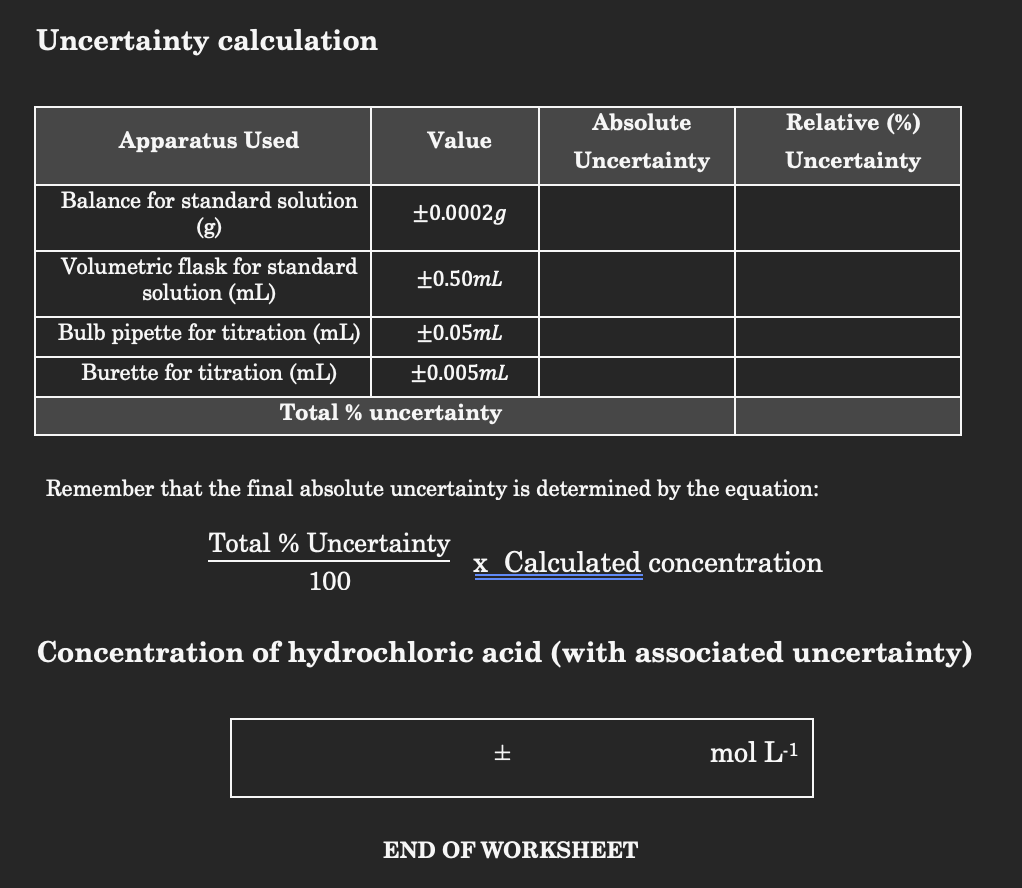 Solved Standardisation of hydrochloric acid with a standard | Chegg.com