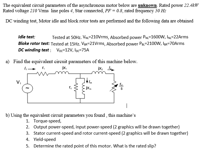 Solved The equivalent circuit parameters of the asynchronous | Chegg.com