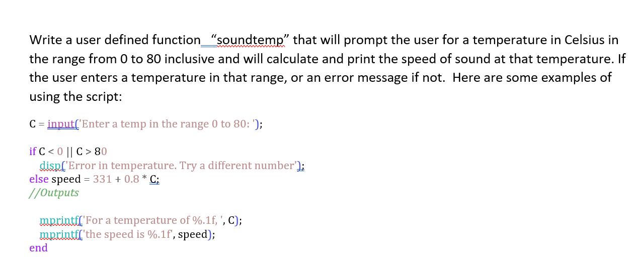 Solved Write a user defined function "soundtemp" that will | Chegg.com