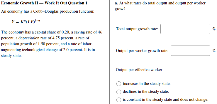 Solved a. At what rates do total output and output per | Chegg.com