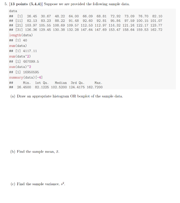 Solved ## 5. (13 points (5,4,4)] Suppose we are provided the | Chegg.com