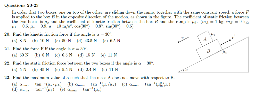 Solved My 4 Questions 20-23 In order that two boxes, one on | Chegg.com