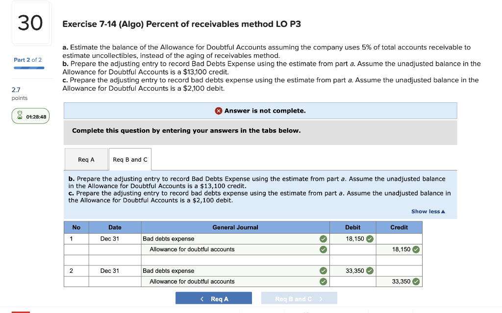 30 Part 2 of 2 2.7 points Exercise 7-14 (Algo) | Chegg.com