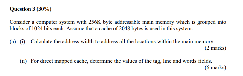Solved Question 3(30\%) Consider a computer system with 256 | Chegg.com