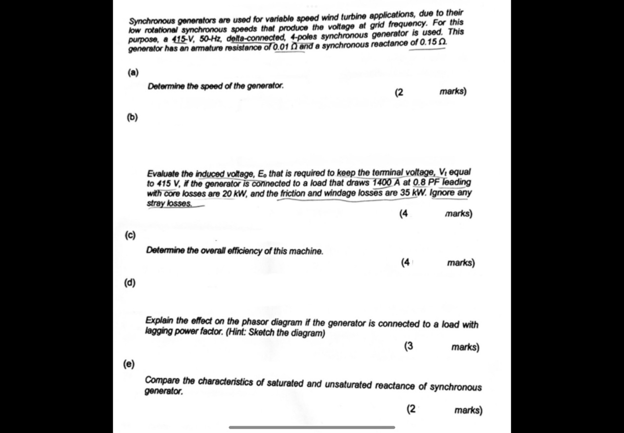Solved Synchronous generators are used for variable speed | Chegg.com