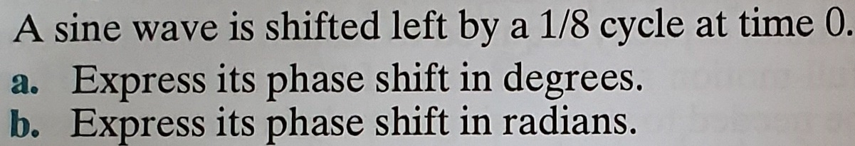 Solved A sine wave is shifted left by a 1/8 cycle at time 0. | Chegg.com