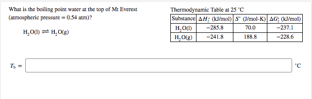 Solved What is the boiling point water at the top of Mt | Chegg.com