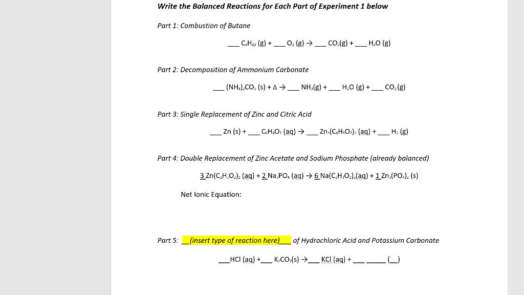 Solved Write the Balanced Reactions for Each Part of | Chegg.com