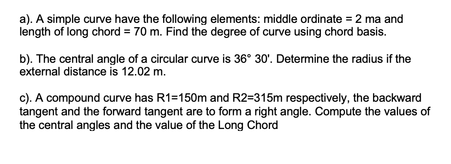 Solved a). A simple curve have the following elements: | Chegg.com