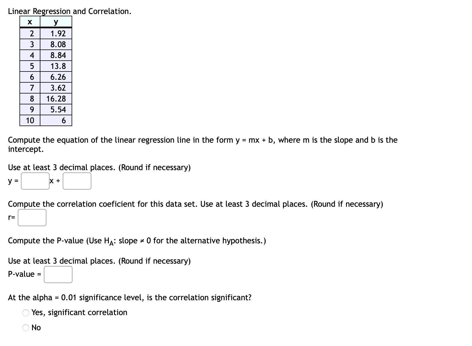 Solved Linear Regression and Correlation. Compute the | Chegg.com