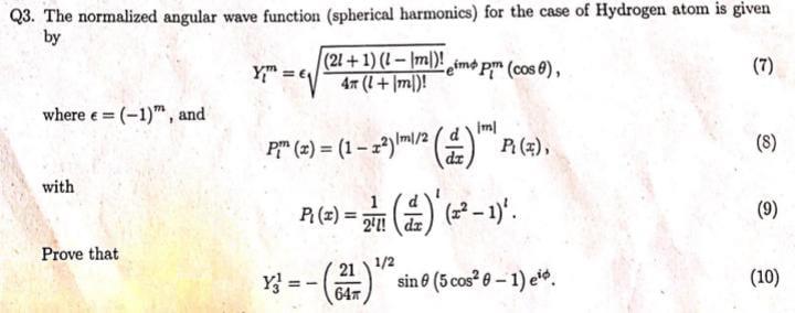 Solved 3 The Normalized Angular Wave Function Spherical