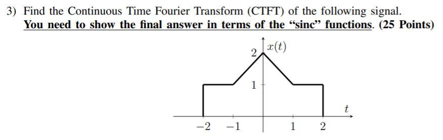 Solved 3) Find the Continuous Time Fourier Transform (CTFT) | Chegg.com