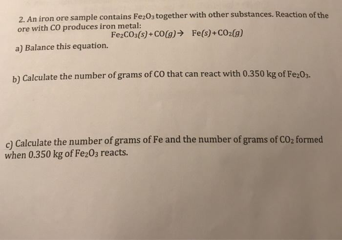 Solved N Iron Ore Sample Contains Fez0s Together With Other