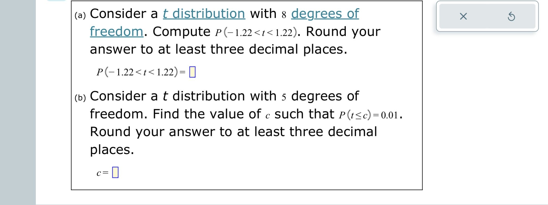 Solved (a) ﻿Consider a t ﻿distribution with 8 ﻿degrees | Chegg.com