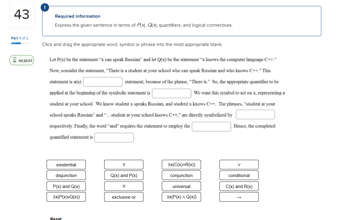 Solved 43 Required information Express the given sentence in | Chegg.com