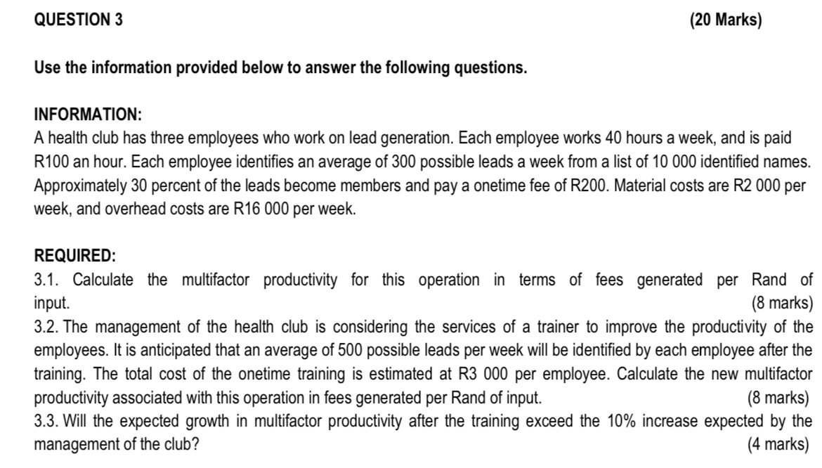 Solved 3.1. Calculate the multifactor productivity for this | Chegg.com
